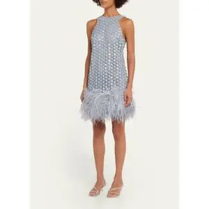 THE NEW ARRIVALS ILKYAZ OZEL Bixi Sequined Feather-trim Minidress