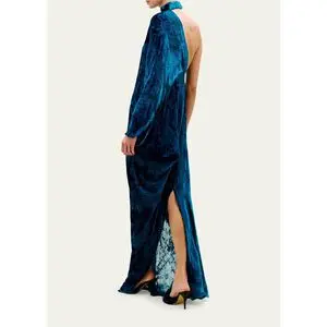 Silvia Tcherassi Anya Mock-neck Asymmetric Velvet Burnout Maxi Dress