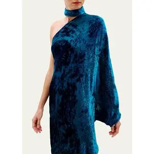 Silvia Tcherassi Anya Mock-neck Asymmetric Velvet Burnout Maxi Dress