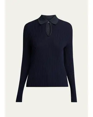 JIL SANDER Long-sleeve Button-keyhole Polo Shirt - Ink