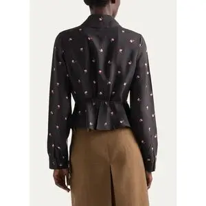 Prada Neck-scarf Floral Silk Button-down Blouse