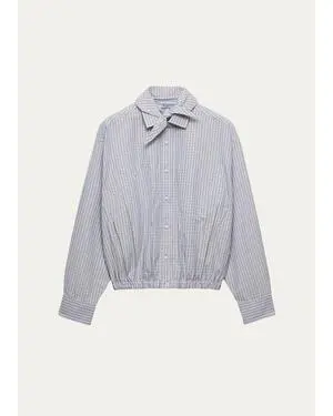 Prada Plaid Cotton Bow-collar Shirt