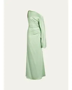 Silvia Tcherassi Kesia One-shoulder Ruched Satin Maxi Dress - Mint