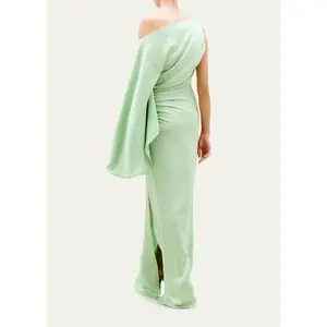 Silvia Tcherassi Kesia One-shoulder Ruched Satin Maxi Dress