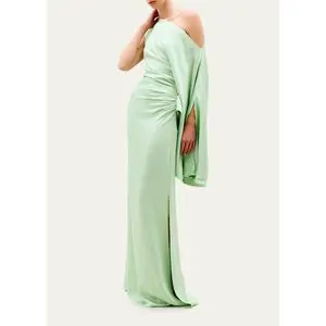Silvia Tcherassi Kesia One-shoulder Ruched Satin Maxi Dress