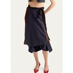 Prada Silk Faille Patchwork Midi Wrap Skirt