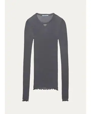 Prada Logo Rib-knit Silk Top