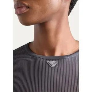 Prada Logo Rib-knit Silk Top