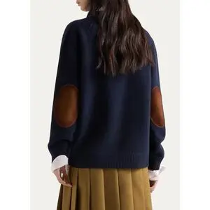 Prada Leather Elbow-patch Wool Crewneck Sweater