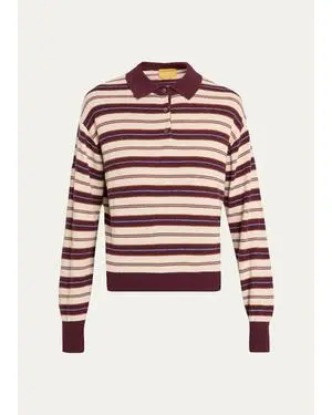 Guest In Residence Collegiate Striped Cashmere Polo Sweater - Fig Combo