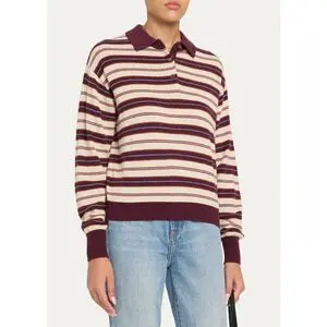 Guest In Residence Collegiate Striped Cashmere Polo Sweater - Fig Combo