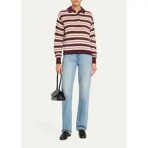 Guest In Residence Collegiate Striped Cashmere Polo Sweater - Fig Combo