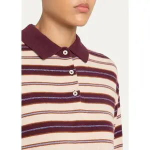 Guest In Residence Collegiate Striped Cashmere Polo Sweater - Fig Combo