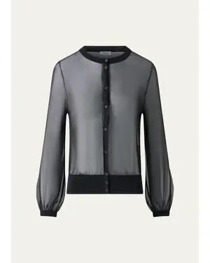 Akris Sheer Knit Crewneck Cardigan