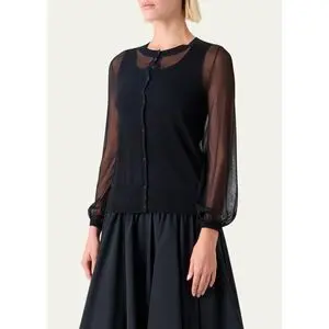 Akris Sheer Knit Crewneck Cardigan