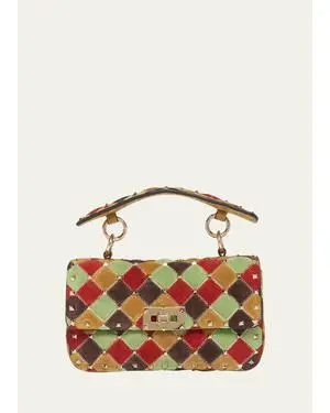 Valentino Garavani Small Rockstud Patchwork Suede Shoulder Bag - Multi