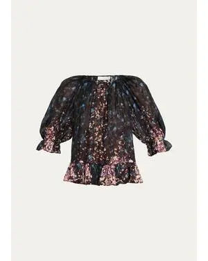 Ulla Johnson Elise Short-sleeve Silk Blouse - Eclipse