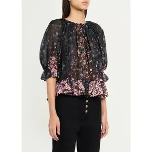 Ulla Johnson Elise Short-sleeve Silk Blouse - Eclipse