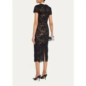 SELF-PORTRAIT Lace Contrast Collar Midi Dress