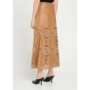 Ulla Johnson Izra Crochet & Leather Midi Skirt - Camel