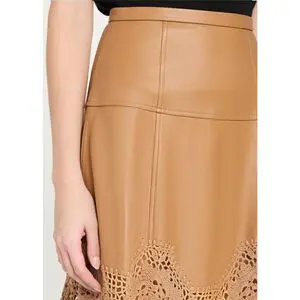 Ulla Johnson Izra Crochet & Leather Midi Skirt - Camel
