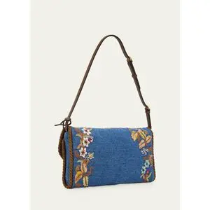Valentino Garavani Devain Small Embroidered Denim Shoulder Bag