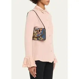 Valentino Garavani Devain Small Embroidered Denim Shoulder Bag