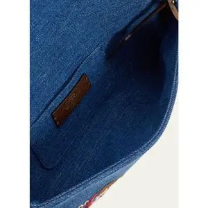 Valentino Garavani Devain Small Embroidered Denim Shoulder Bag