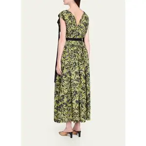 Ulla Johnson Karina Sleeveless Floral Cotton Bow Midi Dress - Chartreuse