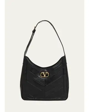 Valentino Garavani Medium Chevron Leather Hobo Bag - Nero