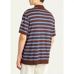 Moncler Cotton Knit Triple-stripe Polo Shirt