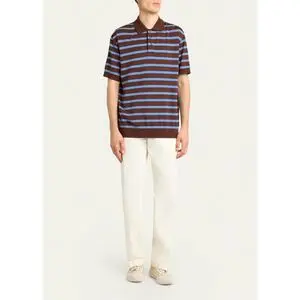 Moncler Cotton Knit Triple-stripe Polo Shirt