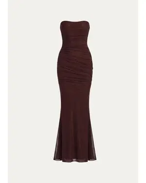Retrofete Isadore Strapless Ruched Dress - Walnut