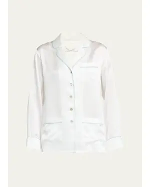 Olivia Von Halle Coco Solid Silk Satin Pajama Set Ivory