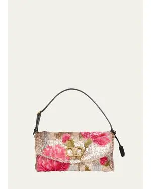 Valentino Garavani Devain Floral Sequin Silk Satin Top-handle Bag