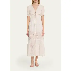 LoveShackFancy Tarragon Broderie Anglaise Midi Dress