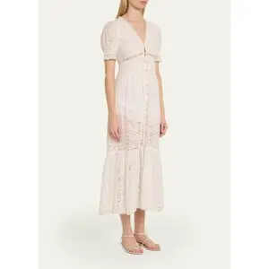 LoveShackFancy Tarragon Broderie Anglaise Midi Dress
