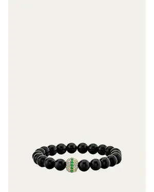SYDNEY EVAN 14k Malachite Bead Bracelet With Diamonds And Emeralds - Black