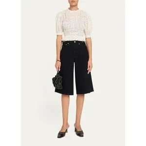 Ulla Johnson Rae Cropped Short-sleeve Ruffled Cotton Top - Blanc