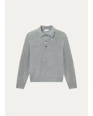 FRAME Boiled Wool Polo Sweater - Grey