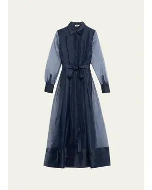 Simkhai Montgomery Pleated Organza Maxi Shirtdress - Midnight