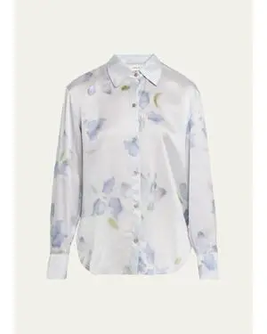 Vince Floral Blur Silk-satin Blouse - Soft Grey