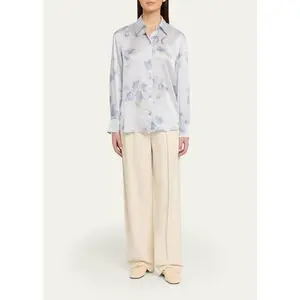 Vince Floral Blur Silk-satin Blouse