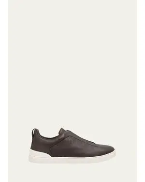 Zegna Triple Stitch Deerskin Leather Sneakers - Brown