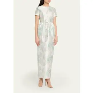 Bernadette Lexi Floral Satin Empire-waist Column Maxi Dress - Fuchsia