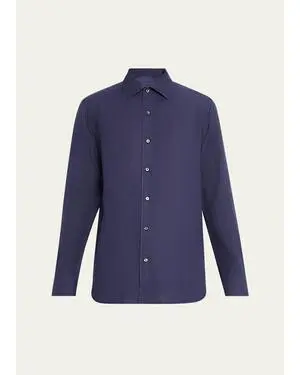 Zegna Oasi Lino Linen Button-down Shirt - Dark Blue