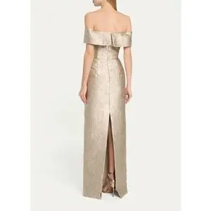 MARKARIAN Clover Metallic Floral Jacquard Off-the-shoulder Column Gown
