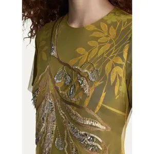 Diane Von Furstenberg Olive Embroidered Floral Midi Dress