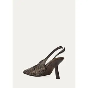 Brunello Cucinelli Monili-embroidered Check Slingback Pumps