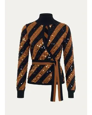 Diane Von Furstenberg Jones Striped Paillette Wrap Top